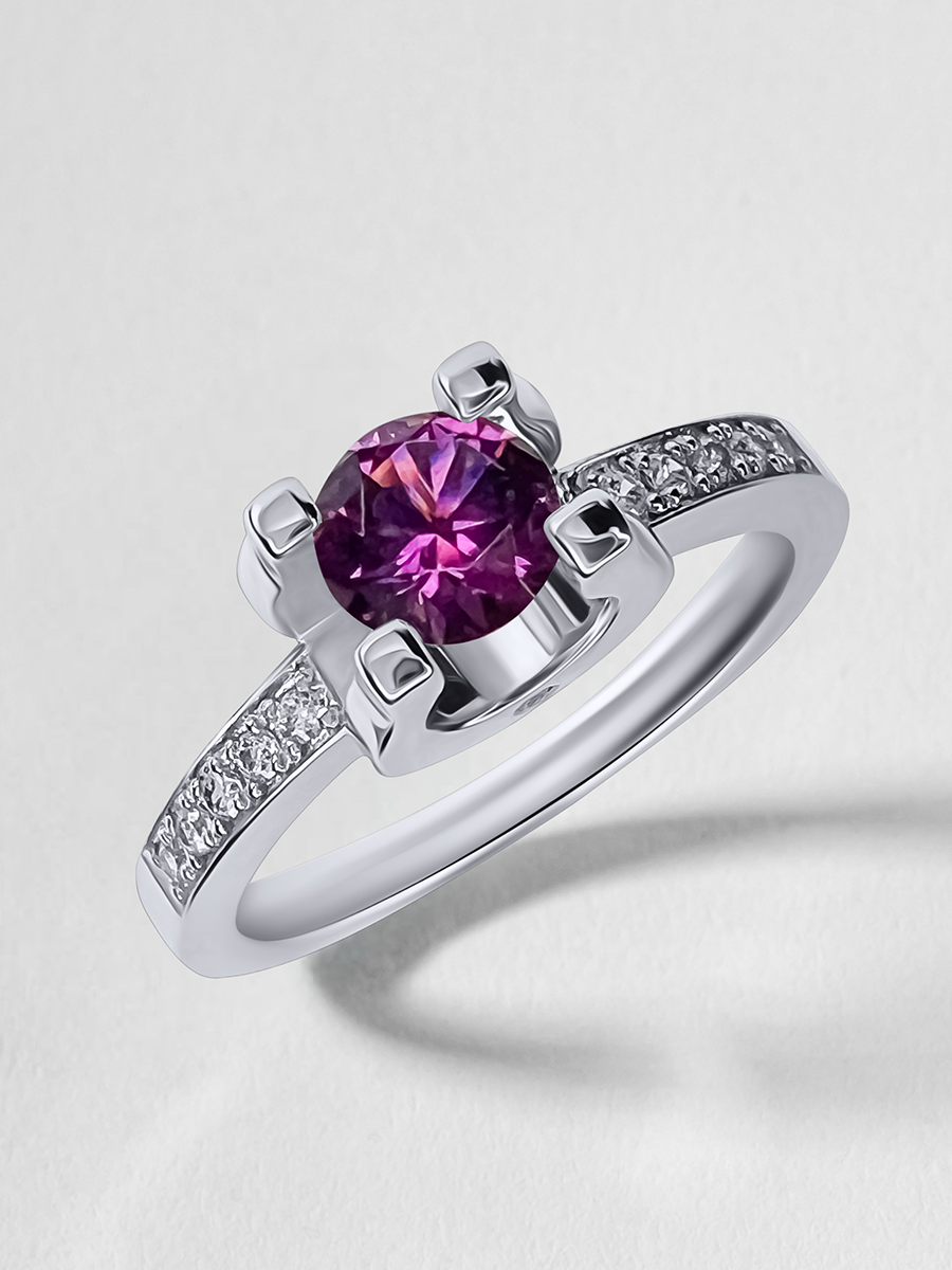 Кольцо обручальное, серебро, 925 проба, родирование, гранат, фианит