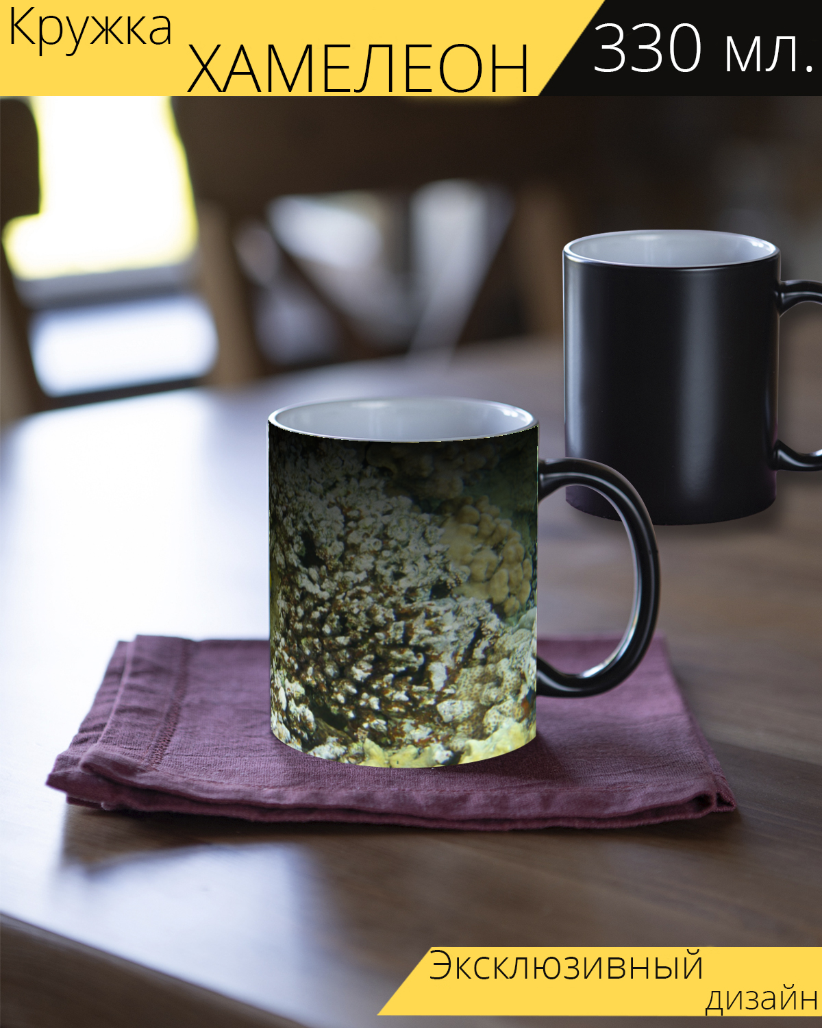 Кружка хамелеон с принтом "Красное море, коралл, тофик" 330 мл.