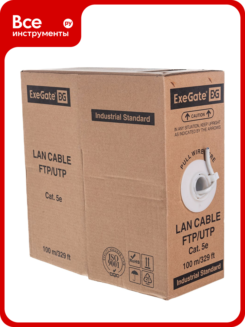 Кабель FTP ExeGate 4 пары, категория 5e, CCA, 24AWG, экран, бухта 100м, серый, PVC 281812