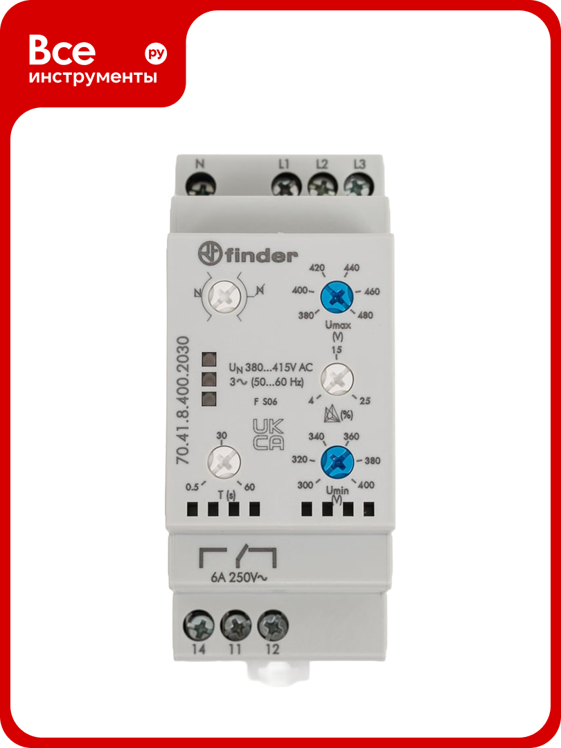 Многофункциональное реле контроля фаз Finder для трехфазных сетей 380в - 415в ас,