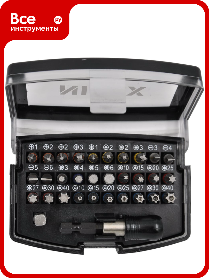 Набор бит NIREX Profi с магнитным адаптером в боксе NBS-32, бит из стали S2 с магнитным наконечником, типы