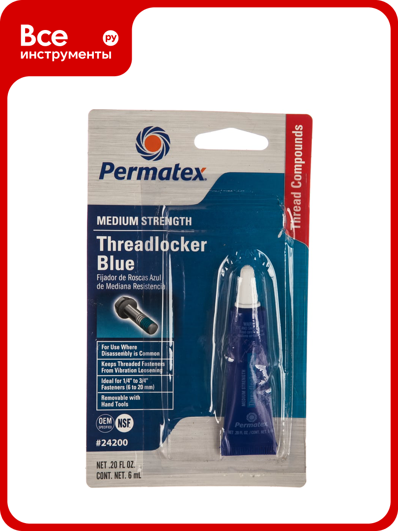 Фиксатор резьбы средней фиксации PERMATEX синий 6мл. 24200