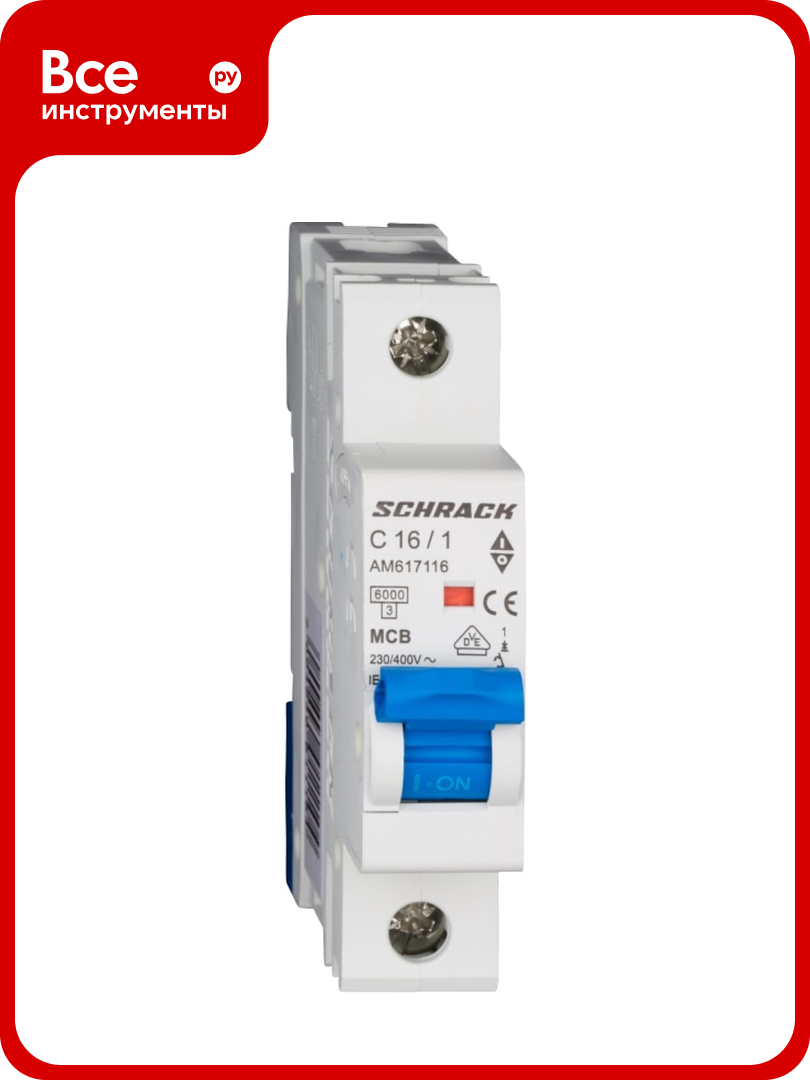 Автоматический выключатель Schrack Technik AM 6кА, 1P, С, 16A AM617116