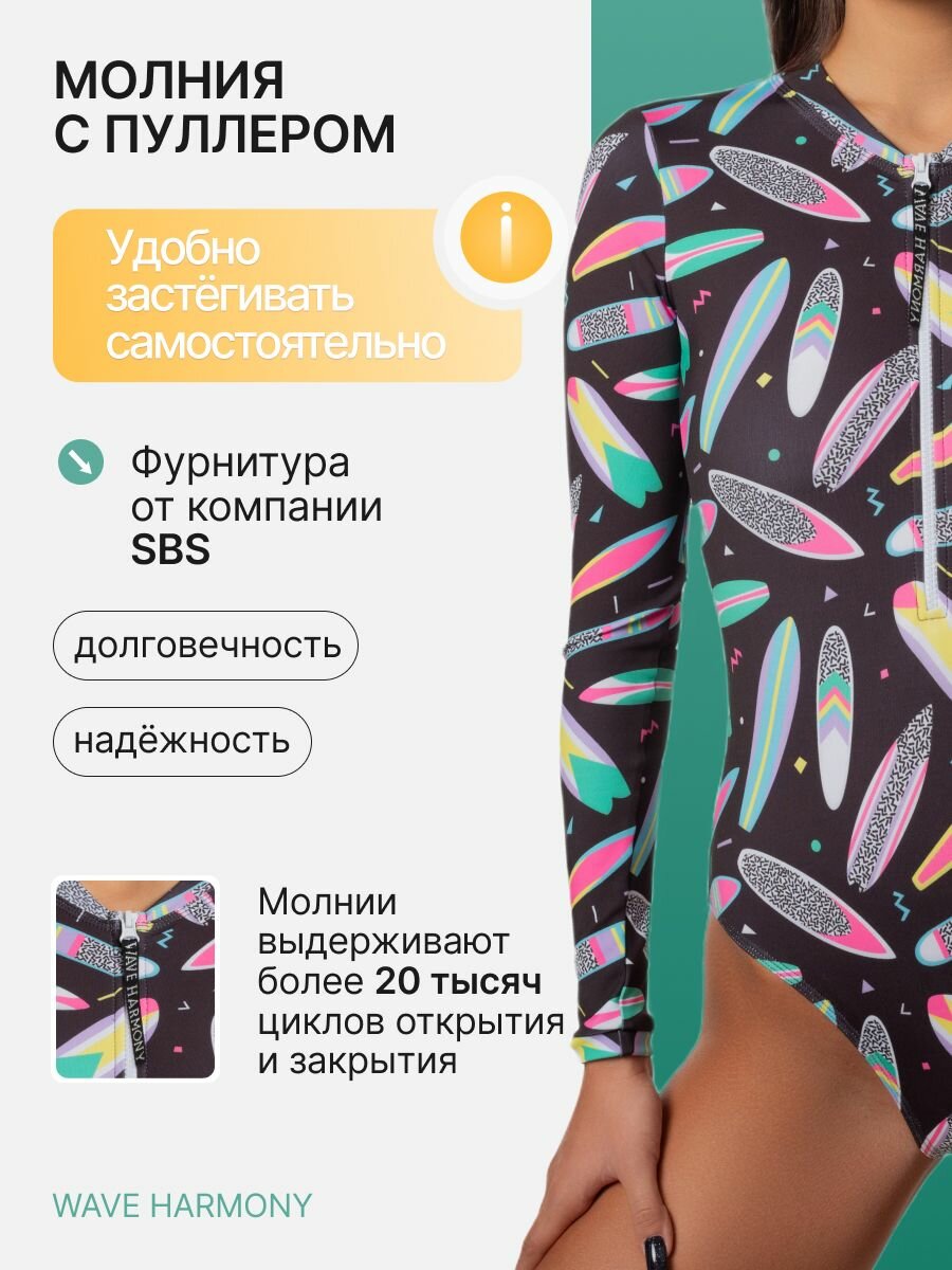 Купальник Wave Harmony Базовая коллекция, размер L, черный, розовый, голубой, бирюзовый — фото 1
