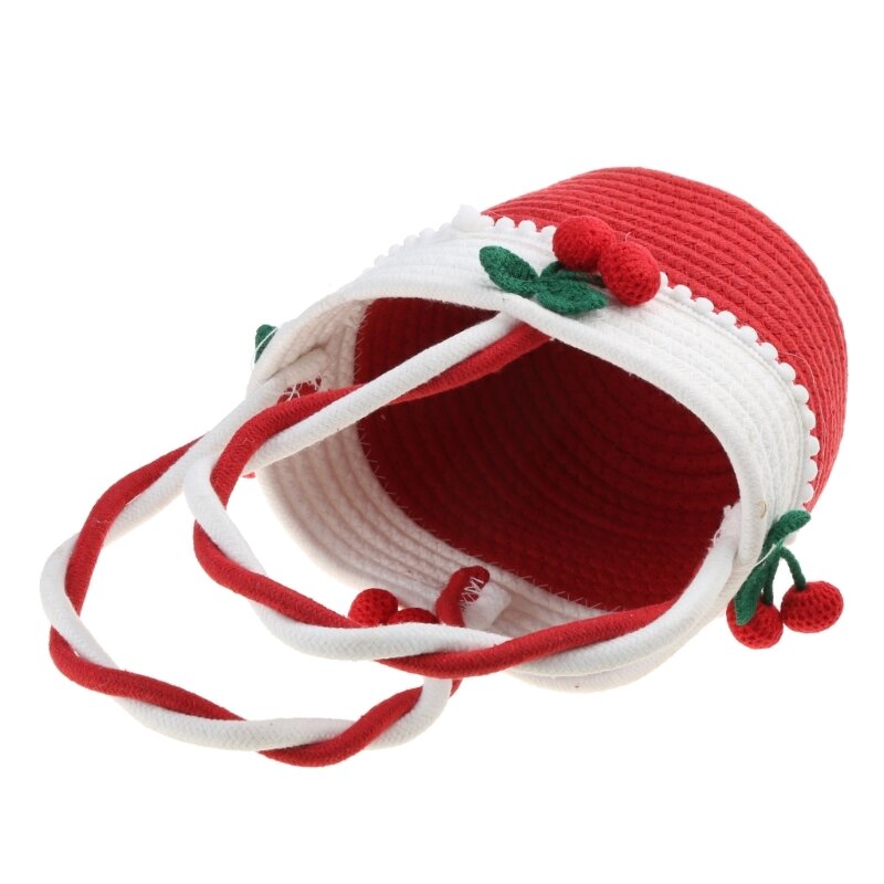 Ручная Работа Милая Вишневая Портативная Маленькая Сумка Ручной Работы Из Хлопчатобумажной Нити, Сплетенные из Соломы Сумки для Подарка Подруге на День Святого Валентина, Отпуск На Море