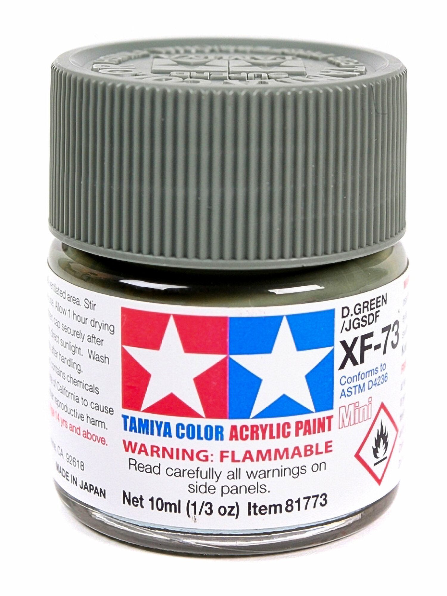 Краска акриловая Tamiya Color XF-73 Dark Green JGSDF 81773 тёмно-зелёная Японских ССС матовая, 10 мл