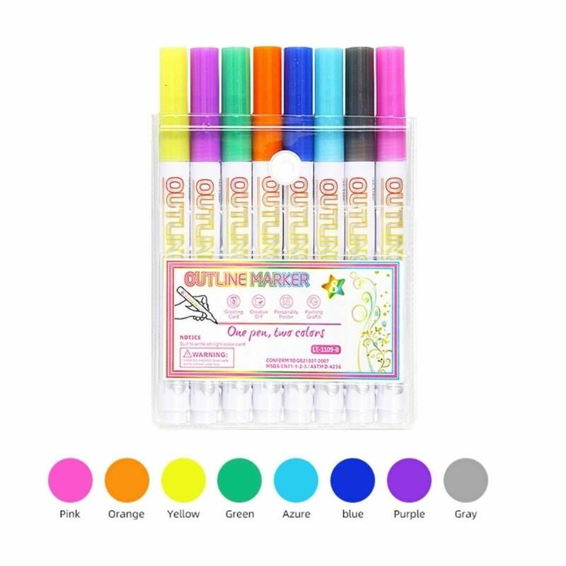 Маркеры-выделители разноцветные, 2 мм, для рисования и открыток, 8 цветов - Белый