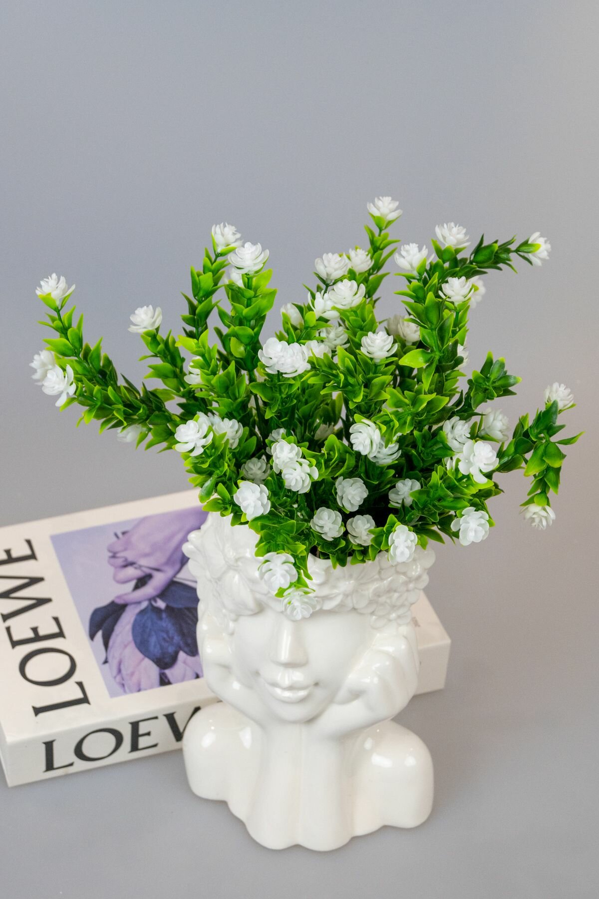 Искусственные цветы самшит с белыми цветами для кашпо и декора 35 см 3 букета 75 веточек с цветами