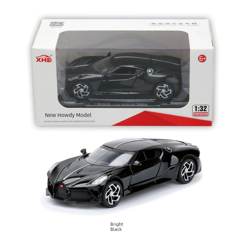 Модель автомобиля Bugatti Black в масштабе 1:32, глянцевый черный, металлическая копия