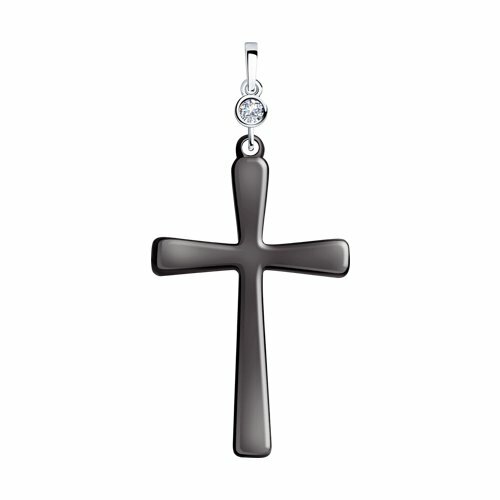 Крестик Jewel Cocktail, серебро, 925 проба, родирование, керамика