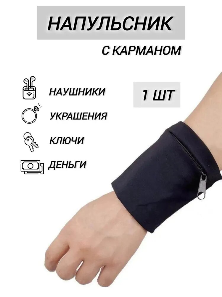 Напульсник с карманом на запястье, черный