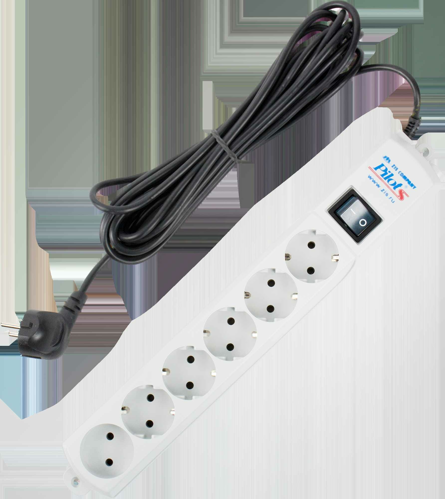 Сетевой фильтр Pilot S 5 розеток с заземлением 1 розетка без заземления 5 м 2200 Вт цвет серый
