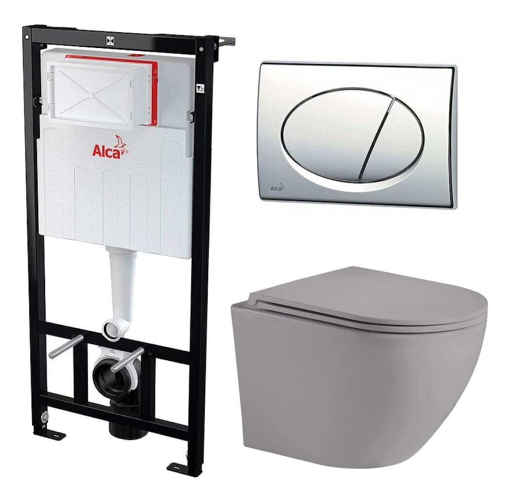 Комплект 3 в 1 инсталляция AlcaPlast + Унитаз подвесной Weltwasser WW Merzbach 043 MT-GR + кнопка хром