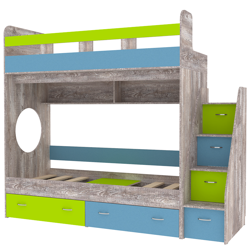 Двухъярусная кровать Юниор 1 90x200 Бетон Лайм/Синий