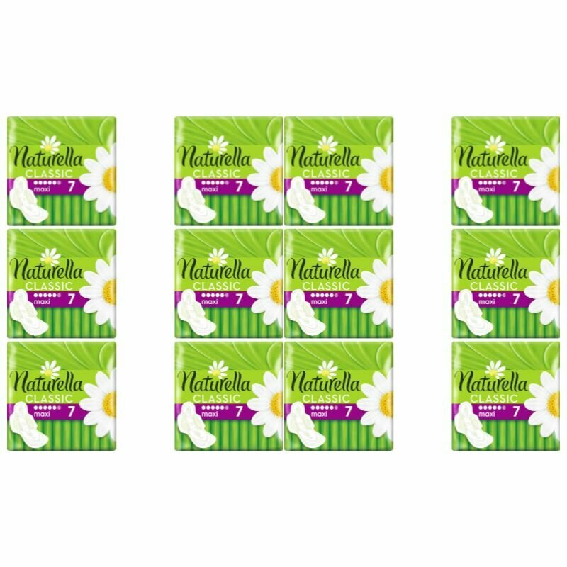 Naturella Прокладки гигиенические, Classic Maxi, с крылышками, Ромашка, 7 шт в уп, 12 уп