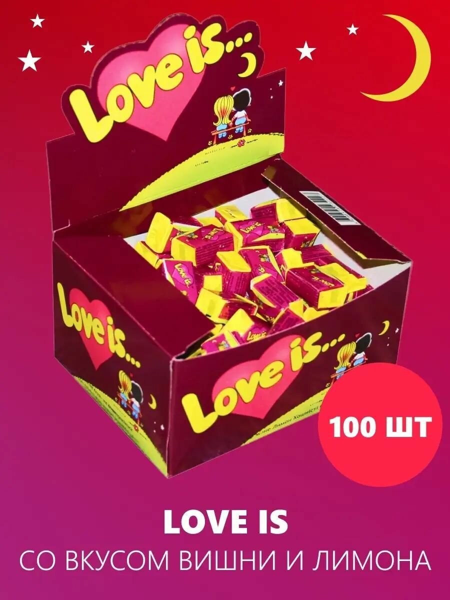 Жевательная резинка Love is, вишня и лимон, красный, 1 упаковка по 100 шт