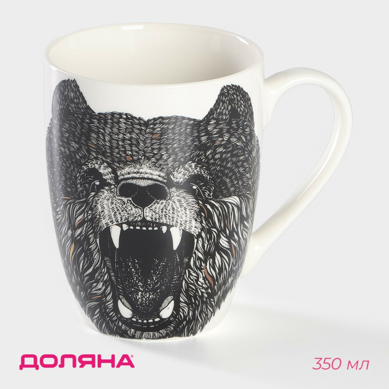 Кружка Доляна «Медведь», 350 мл, фарфор, белая