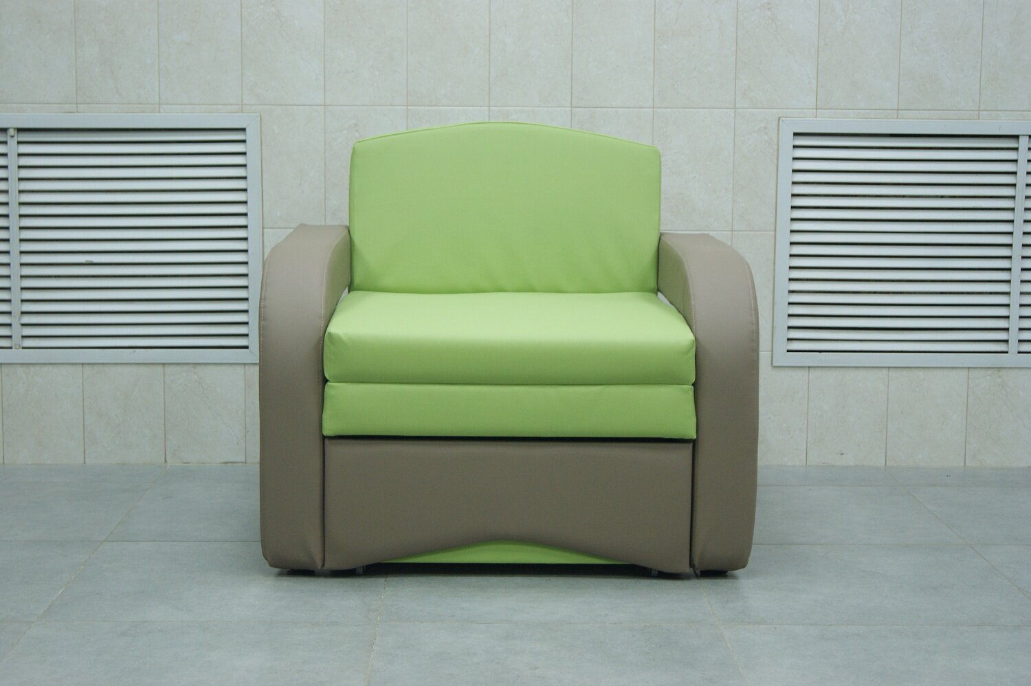 Кресло-кровать Кармен 2 Бежево-зелёный Экокожа, 95х81х87 см, с ящиком для белья