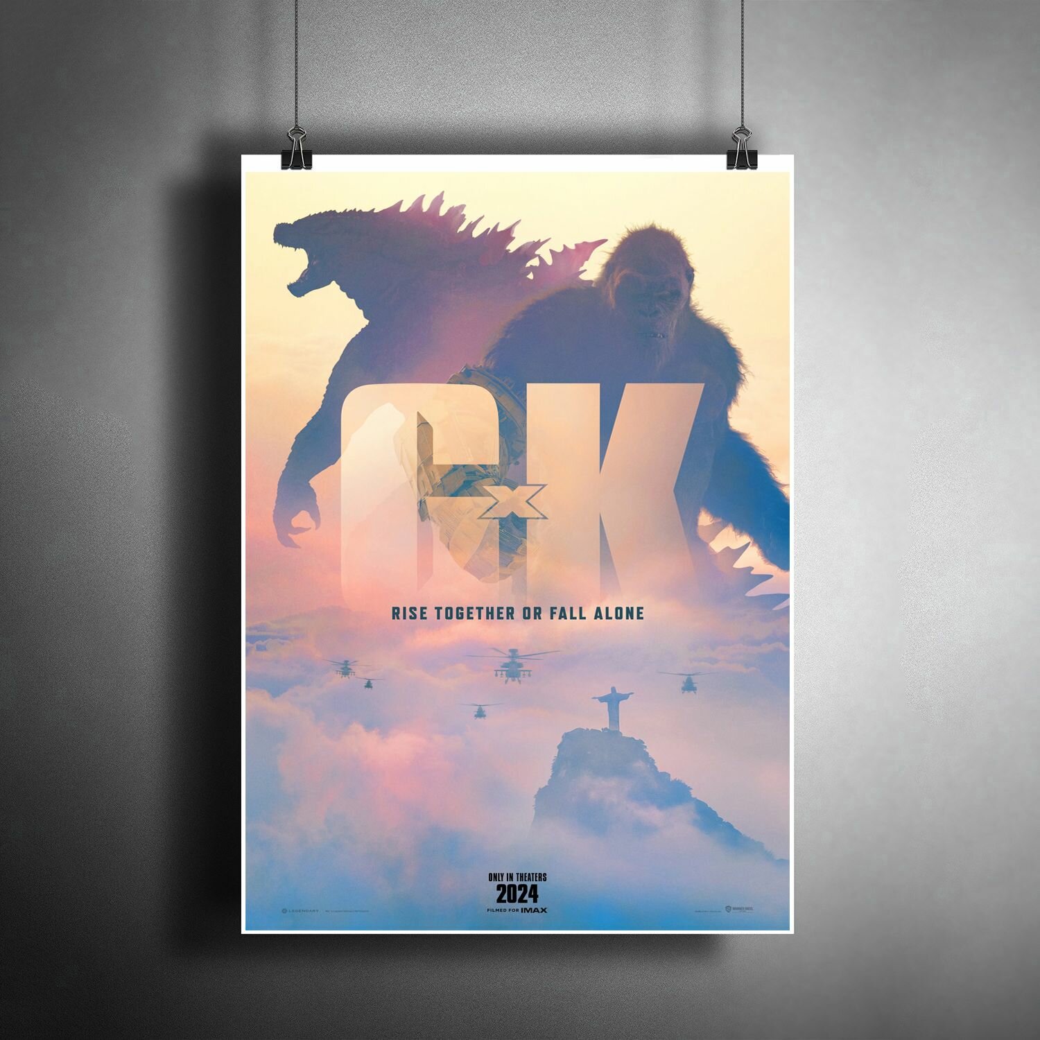 Постер плакат для интерьера "Годзилла против Конга" / Декор дома, офиса, комнаты, квартиры, детской A3 (297 x 420 мм)