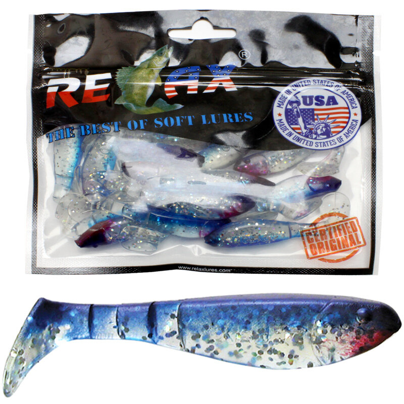 Мягкая силиконовая приманка риппер RELAX KOPYTO BLS 2,5, 6,2cm 4,7g цвет S085 (Blue, Clear-hologram Glitter) 1 уп. по 10 шт.