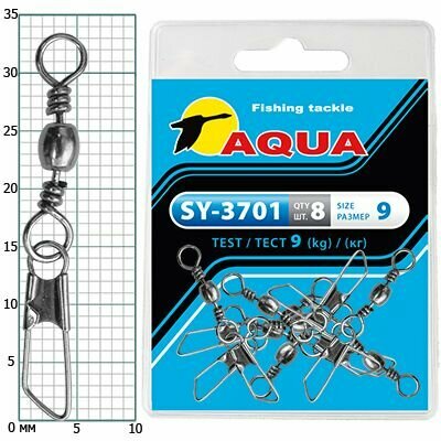 Карабин с вертлюгом для рыбалки AQUA SY-3701 №09 (упк. 8 шт.)
