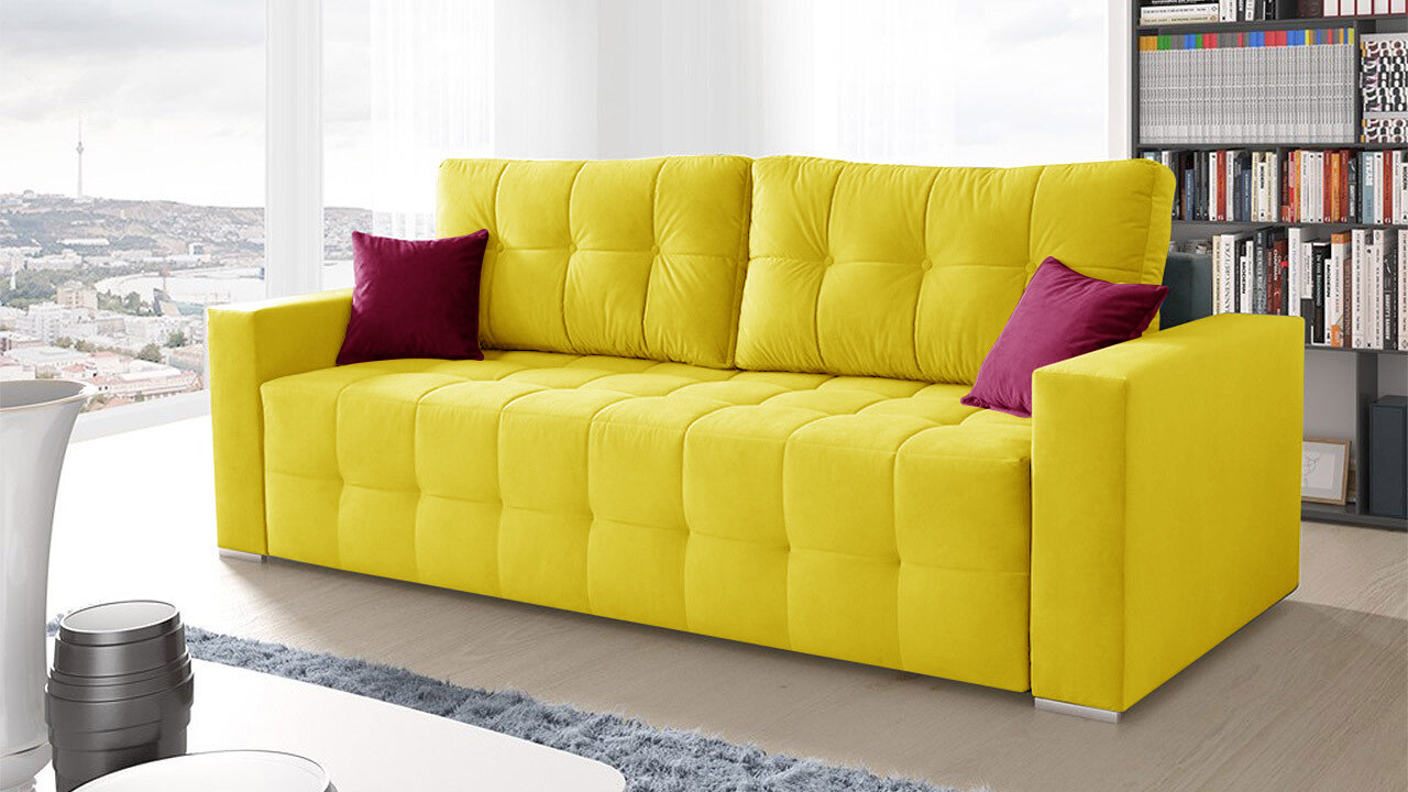 Диван Денвер Лайт Vivaldi 15 NEW 230x94x80 см, желтый Велюр, еврокнижка Дом мебели для вас