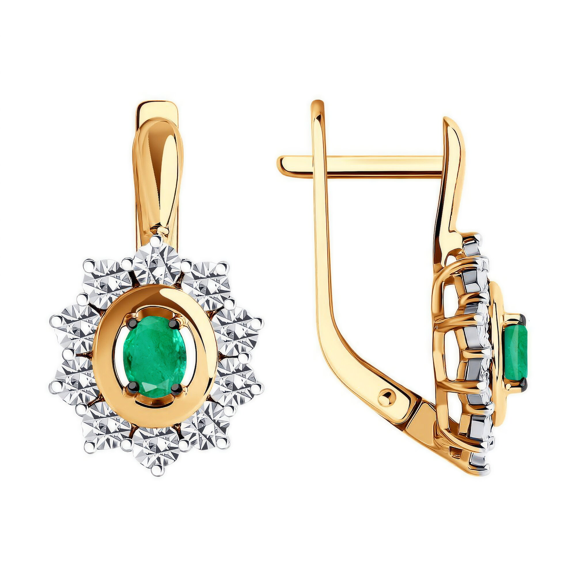 Серьги, красное золото, 585 проба, изумруд