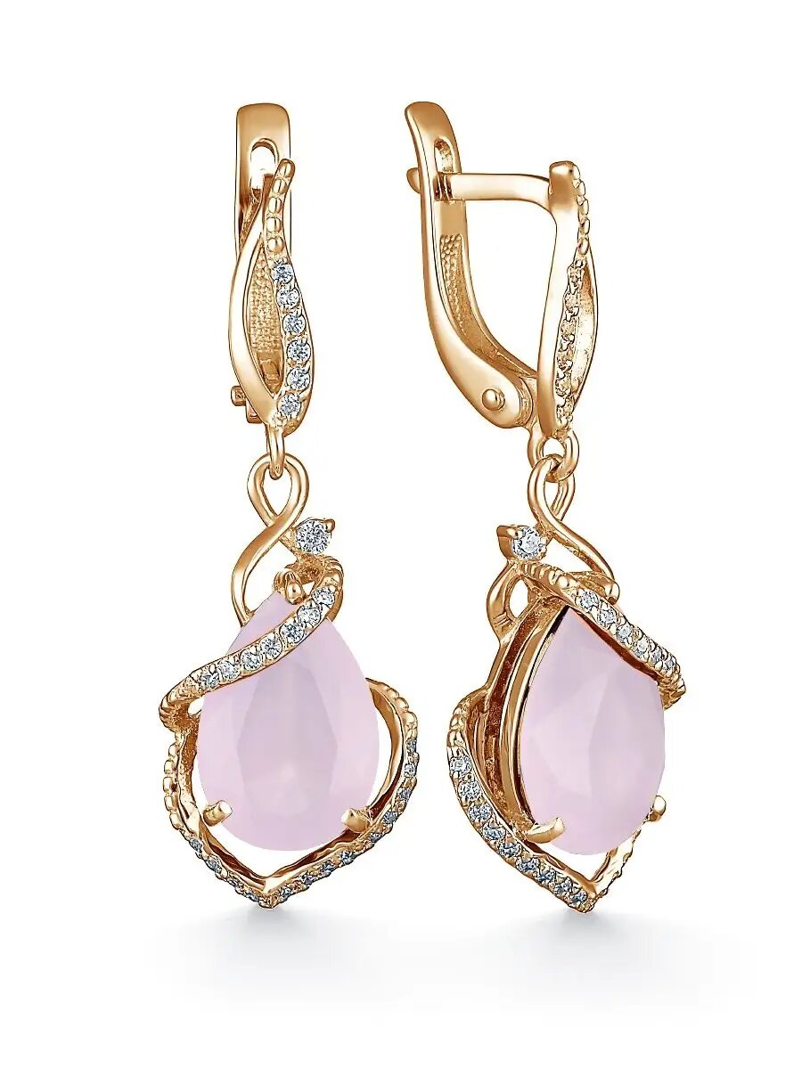 Серьги, красное золото, 585 проба, кварц, агат, топаз
