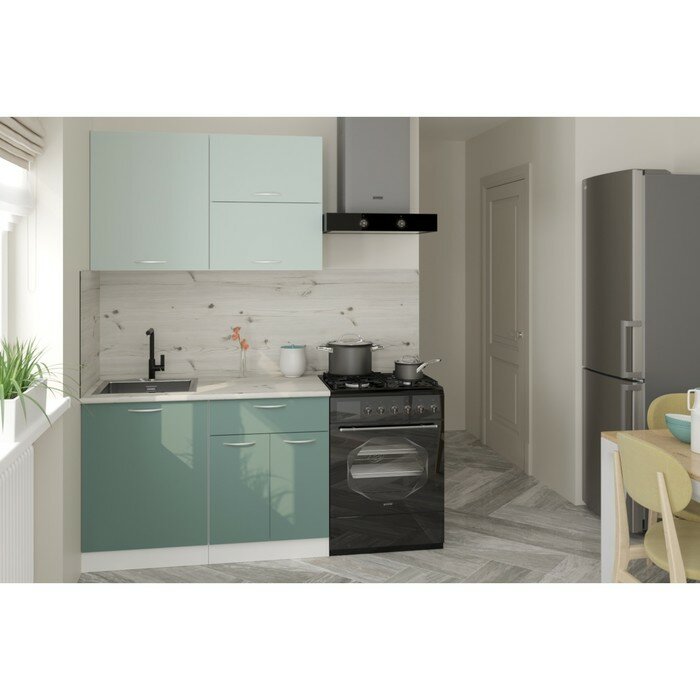 Кухонный гарнитур прямой для маленькой кухни «Асая лайт», с столешницей, 1200×600 мм, цвет сумерки/бензин/сосна