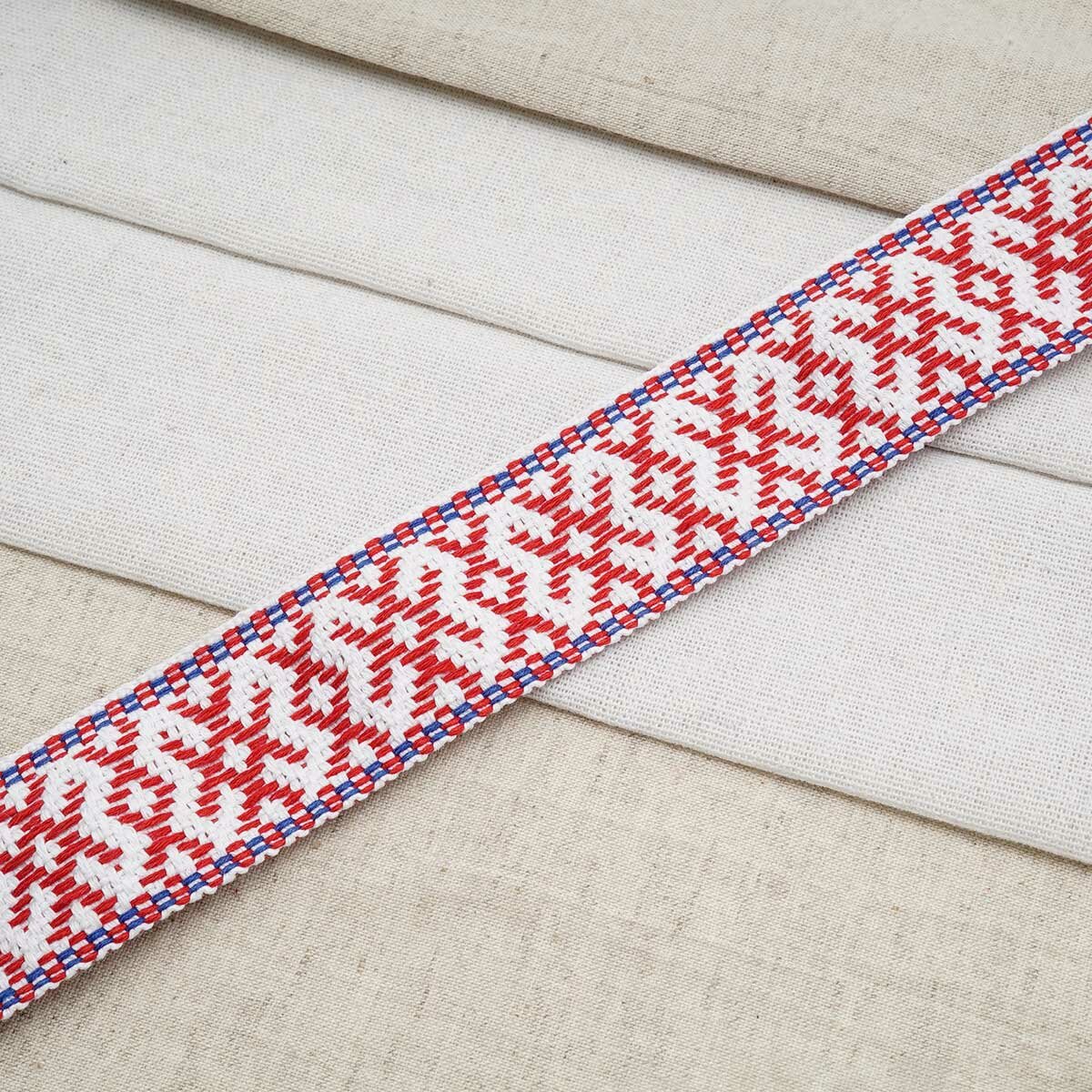 Лента декоративная жаккардовая, 38 мм × 25 м, цвет белый/красный/синий