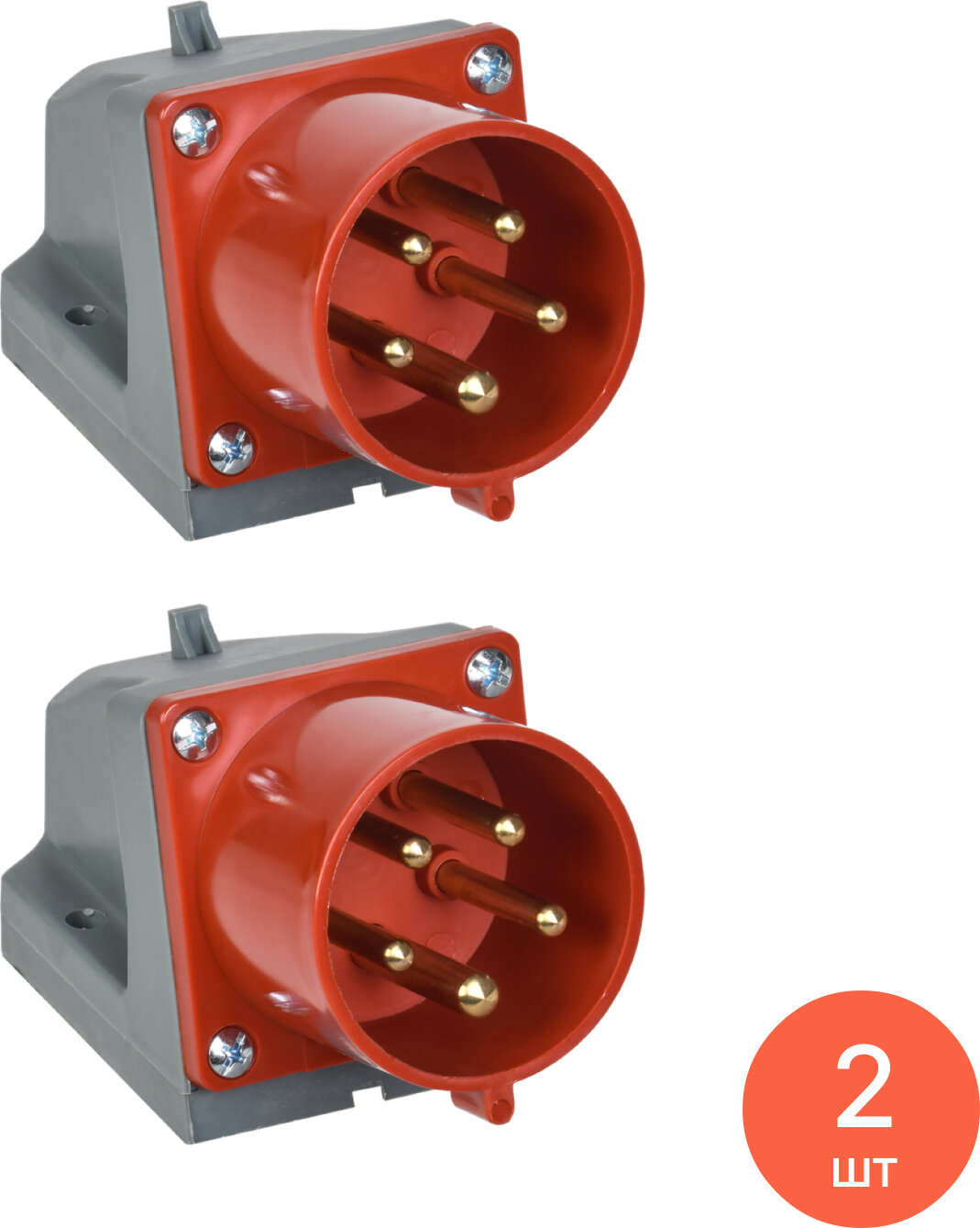 Вилка силовая кабельная IEK / ИЭК ССИ-525 стационарная из самозатухающего пластика, красная, 32А-6ч/380-415В 3P+PE+N, IP44, PSR52-032-5 / электрика (комплект из 2 шт)