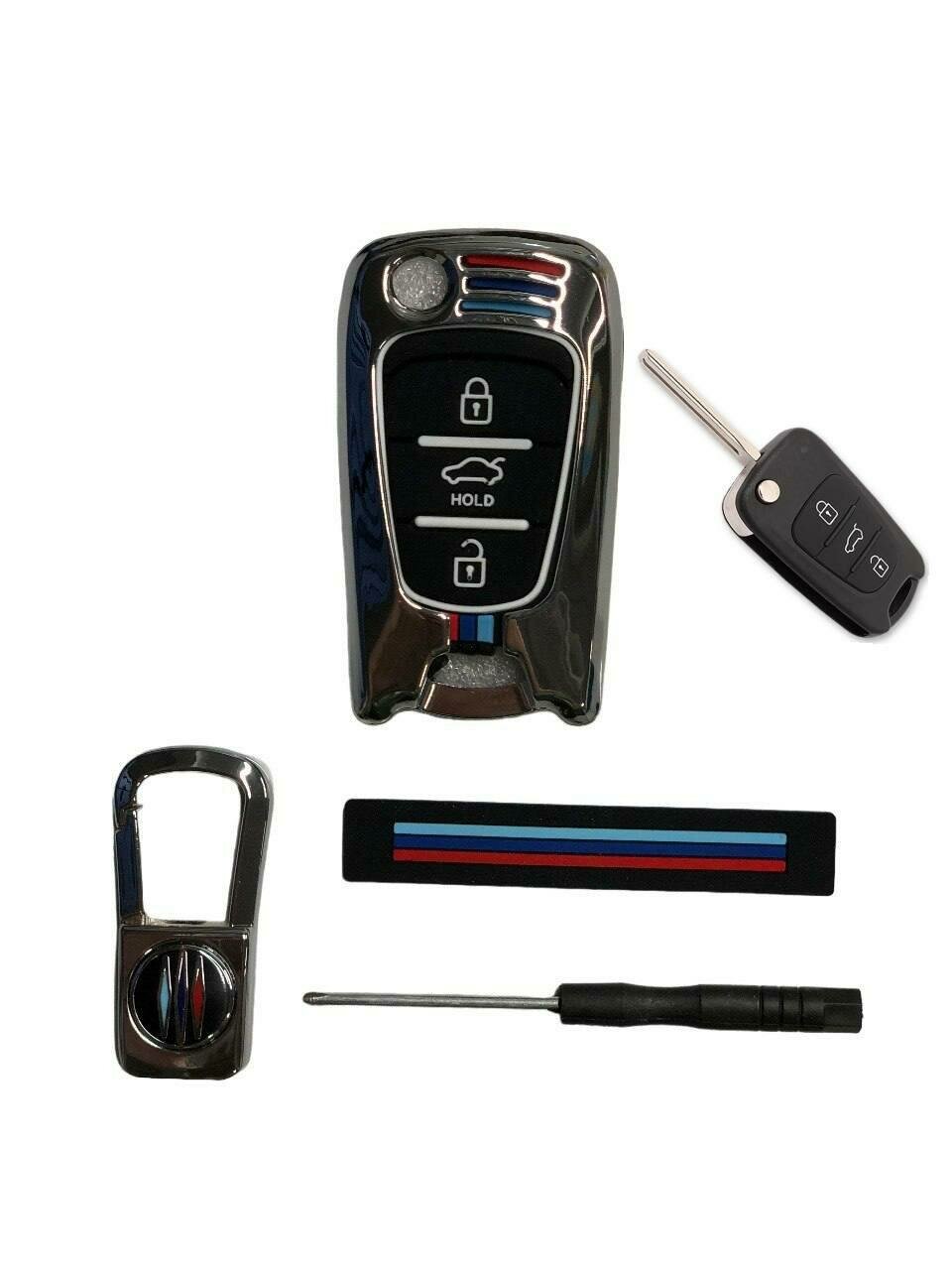 Чехол BGT для автомобильного ключа Hyundai (Хендай), силикон, алюминий, влагозащитный, ударопрочный, черный