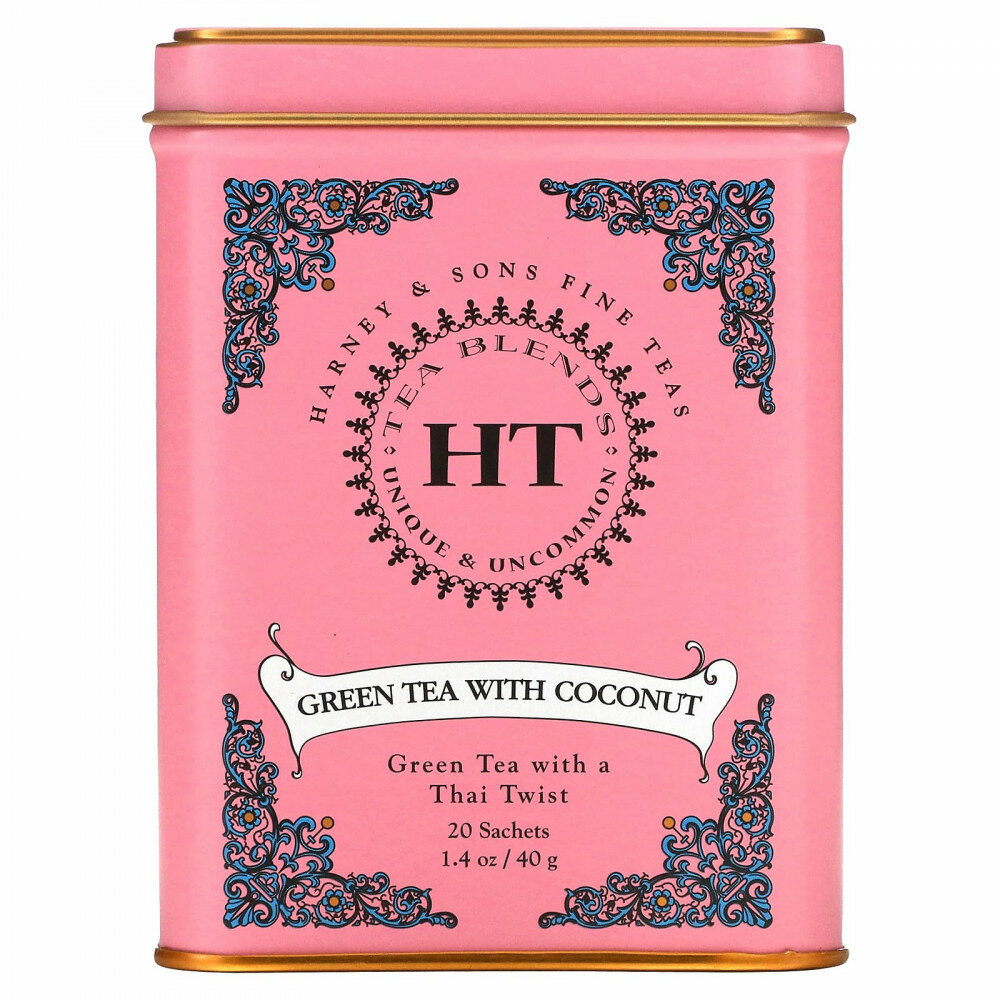 Harney & Sons, HT Tea Blends, зеленый чай с кокосом, 20 чайных пакетиков, 40 г (1,4 унции)