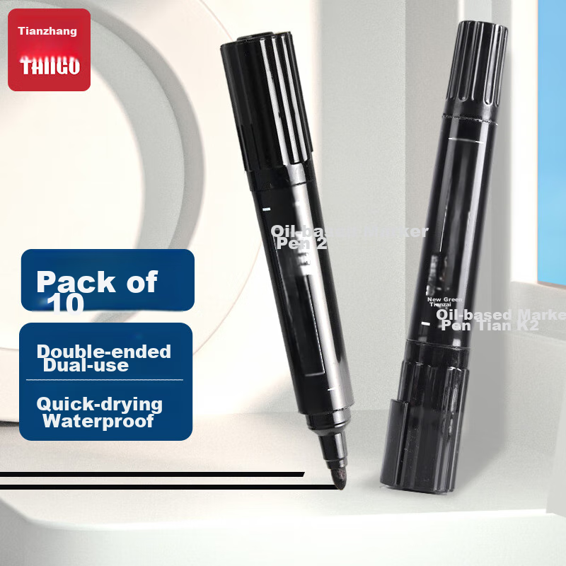 TANGO (TANGO) Dual Tip Oil-based Marker Pen, 10-Pack, Bold Black, Quick-drying, Ideal for Signatures, Marking, Express Delivery, Logistics, Warehousing, Packaging, Factory, Office Use, Non-stop Ink