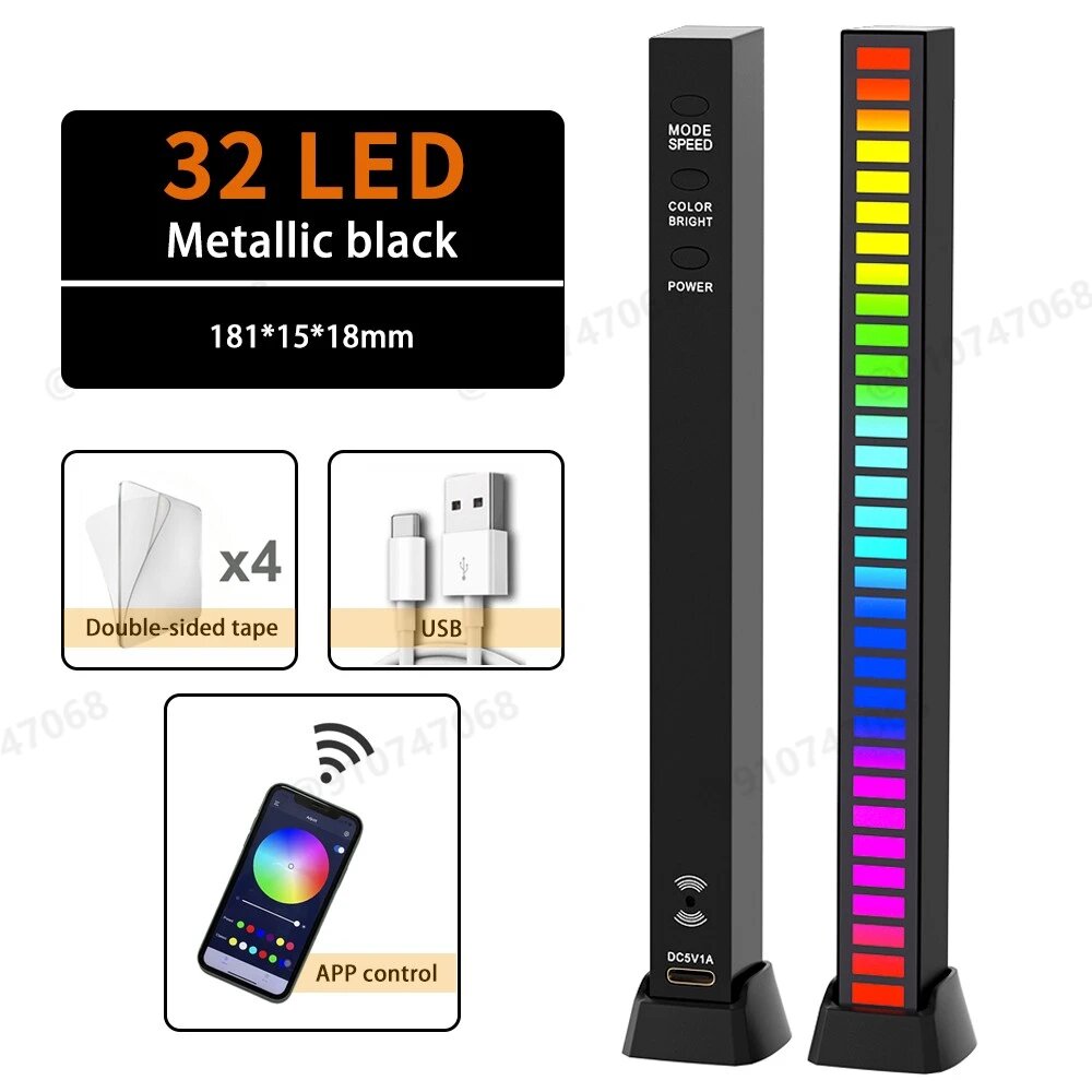 RGB LED лента со звуковым управлением XunShiNi Черный, 32 LED-Black-APP, 1 pcs (USB)