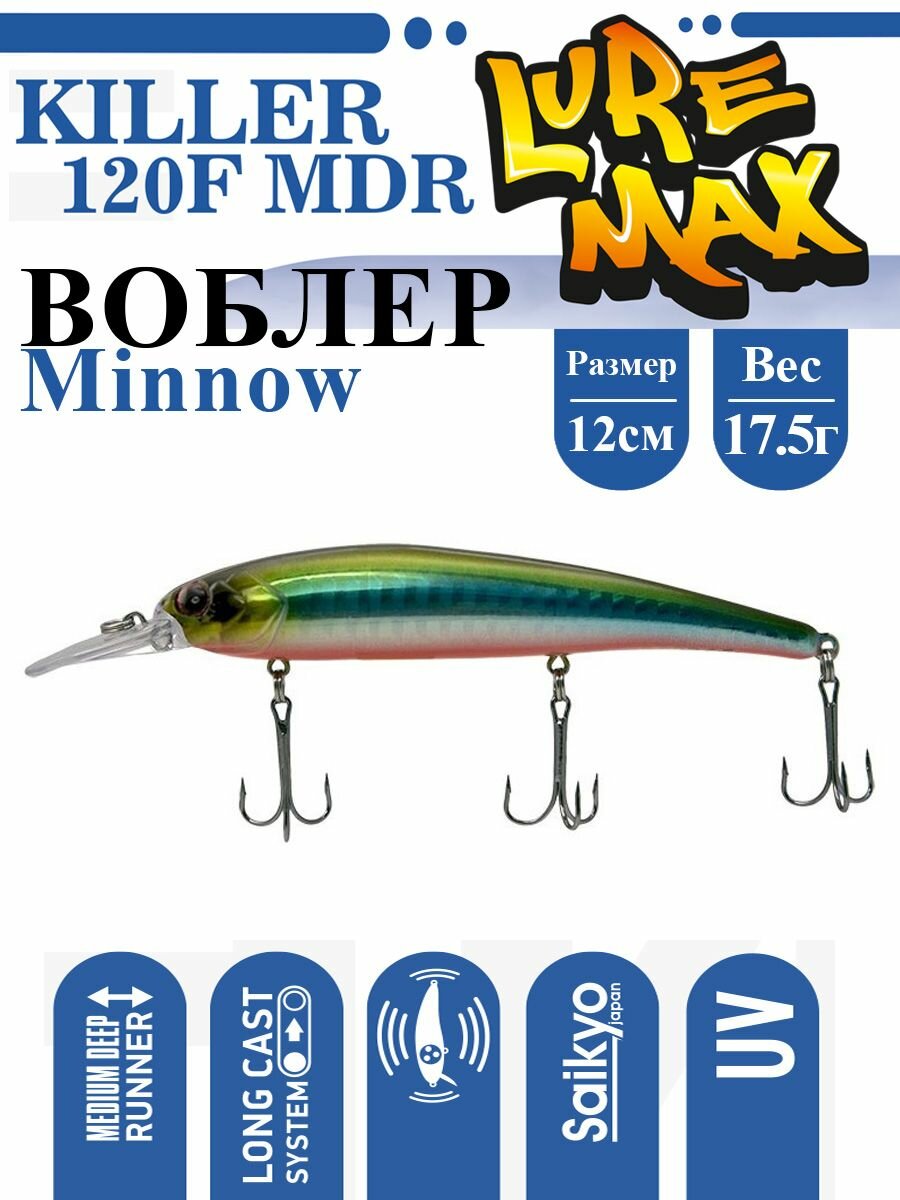 Воблер для рыбалки LureMax KILLER 120F MDR-046 17,5 г. для троллинга (судак, щука) плавающий