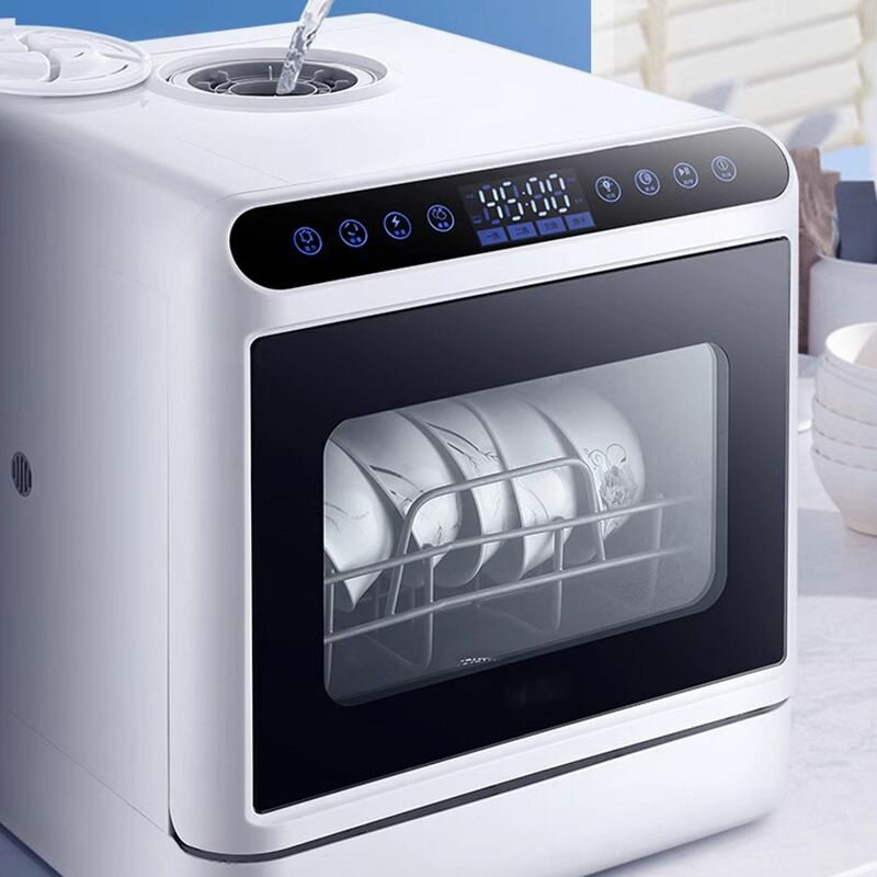 Посудомоечная машина настольная без подключения к водопроводу, с возможностью подключения, 4 комплекта, 6 программ, сенсорное управление, дозагрузка посуды