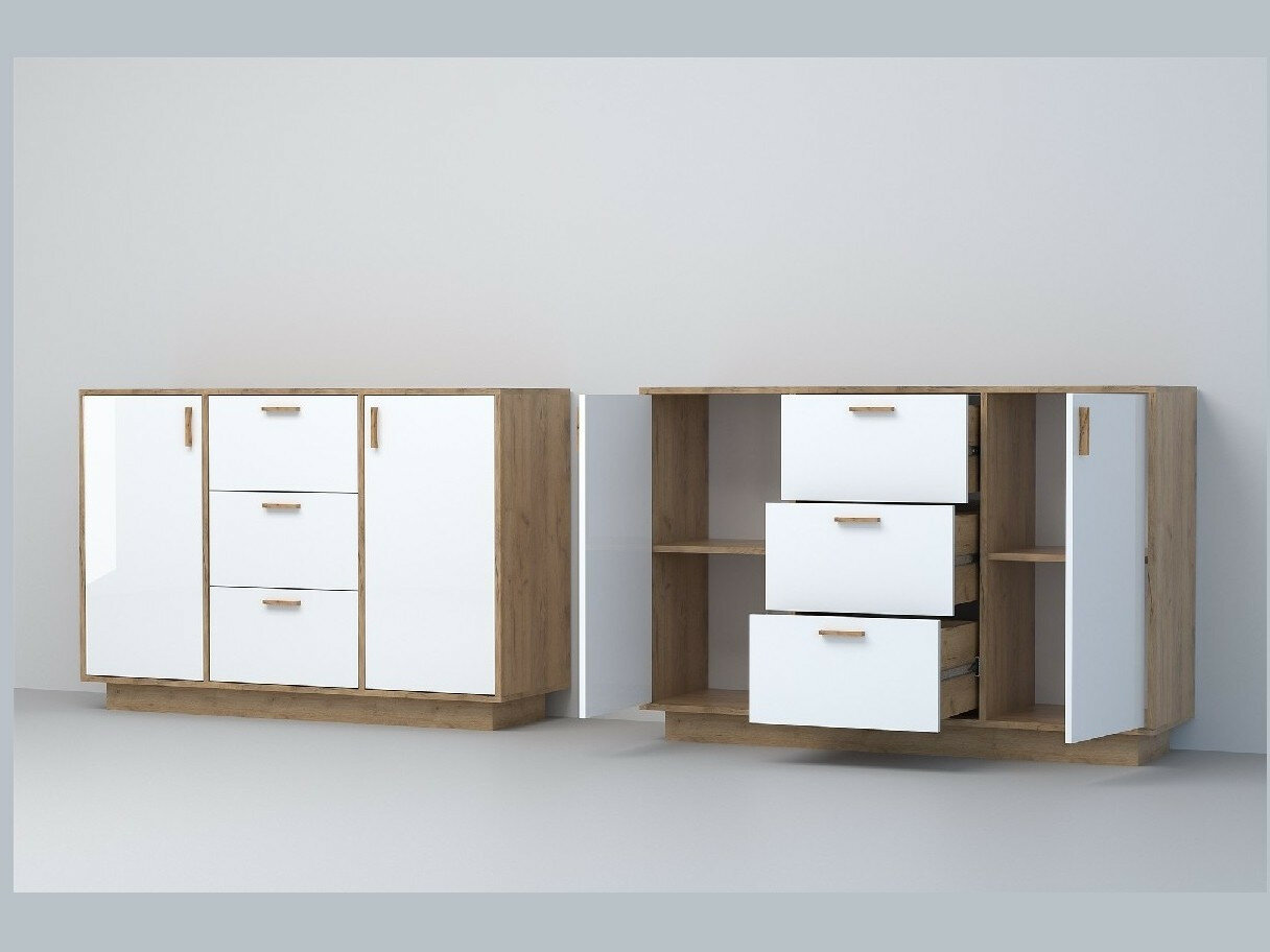 Комод К-2 ПД, в скандинавском стиле, Глянец Белый/Крафт золотой