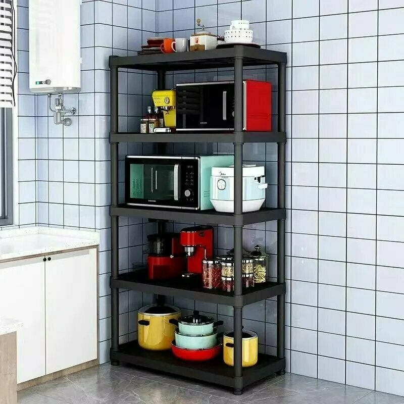Металлический 5-уровневый стеллаж черный 50×36×158 см для кухни и гостиной