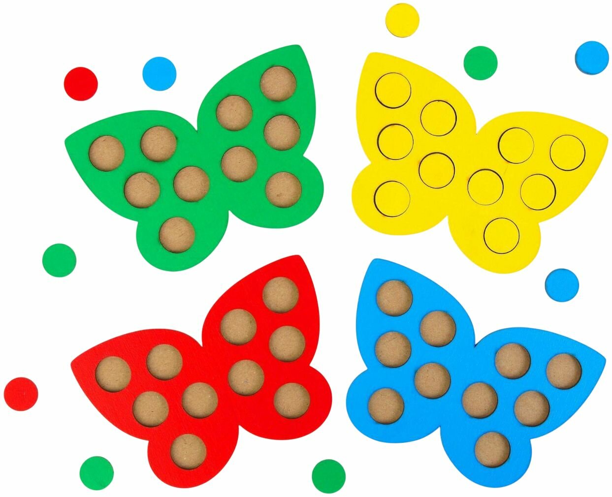 Деревянная мозаика Smile Decor "Бабочки", развивающая игра для детей, рамка-вкладыш, сложи по образцу, учим цвета, 40 кружочков