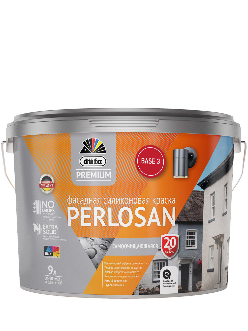 Краска фасадная силиконовая Dufa Premium Perlosan база 3 прозрачная 9 л