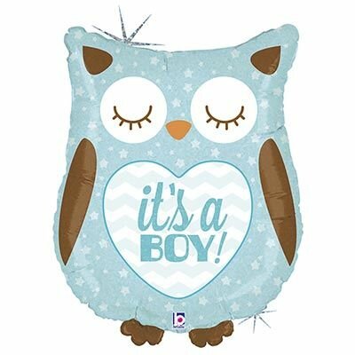 Шар воздушный фольгированный Betallic Сова It's a boy, голубой блестящий, 26"