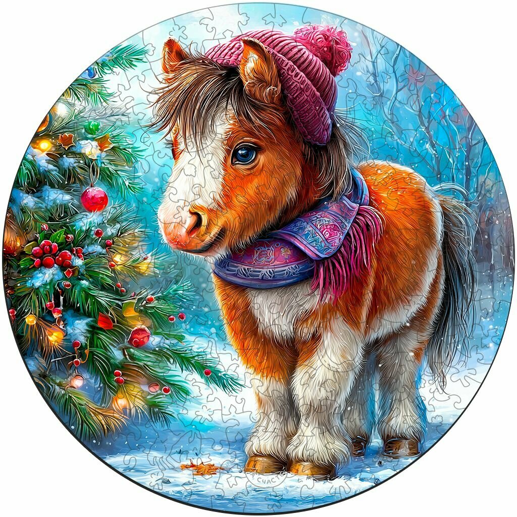 Деревянный пазл BoberBox "Зимняя пушистая лошадка", символ 2026