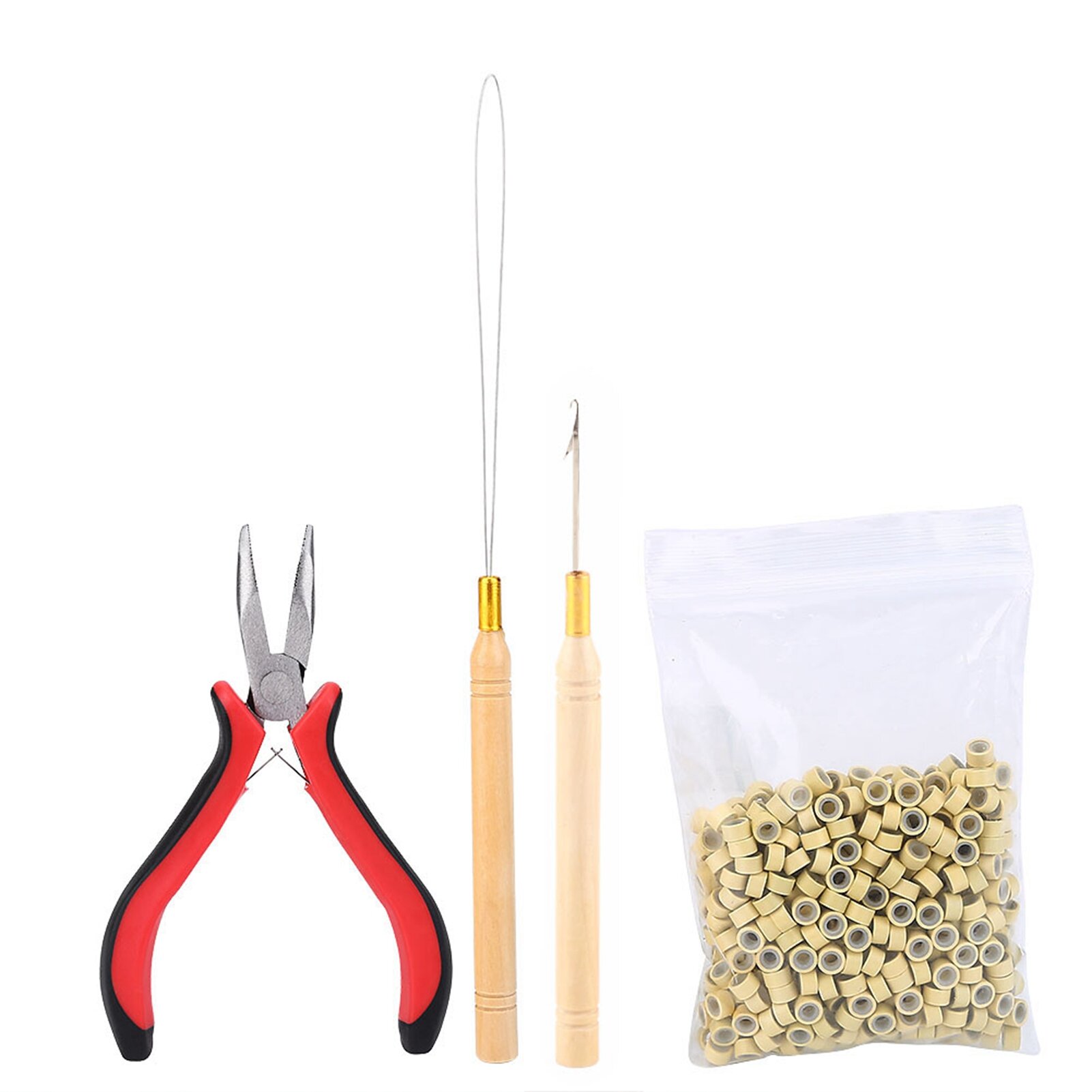 Набор для соединения париков, плоскогубцы, крючок, игла-петля с 500 микрокольцами, инструмент для наращивания волос, бежевый