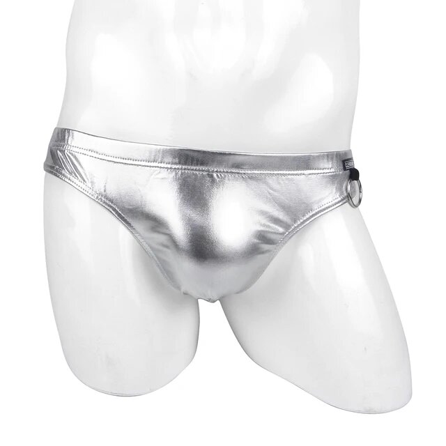 Сексуальные мужские трусы-стринги из искусственной кожи с Т-образным вырезом на спине, черные трусы с низкой посадкой в бразильском стиле, мужские трусы с металлическими кольцами.