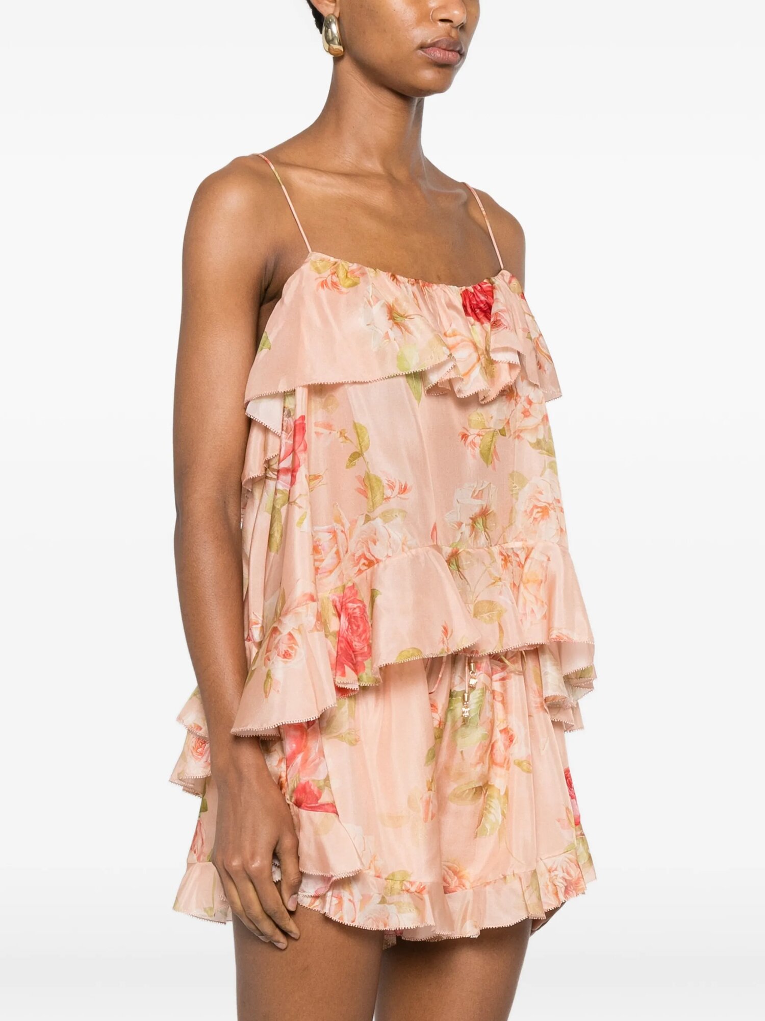 Топ ZIMMERMANN Floral-print ruffled top, размер 38, pink — фото 1