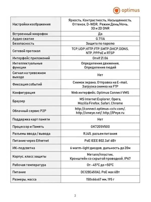 Видеокамера Optimus IP-E014.0(2.8)MPF — фото 1