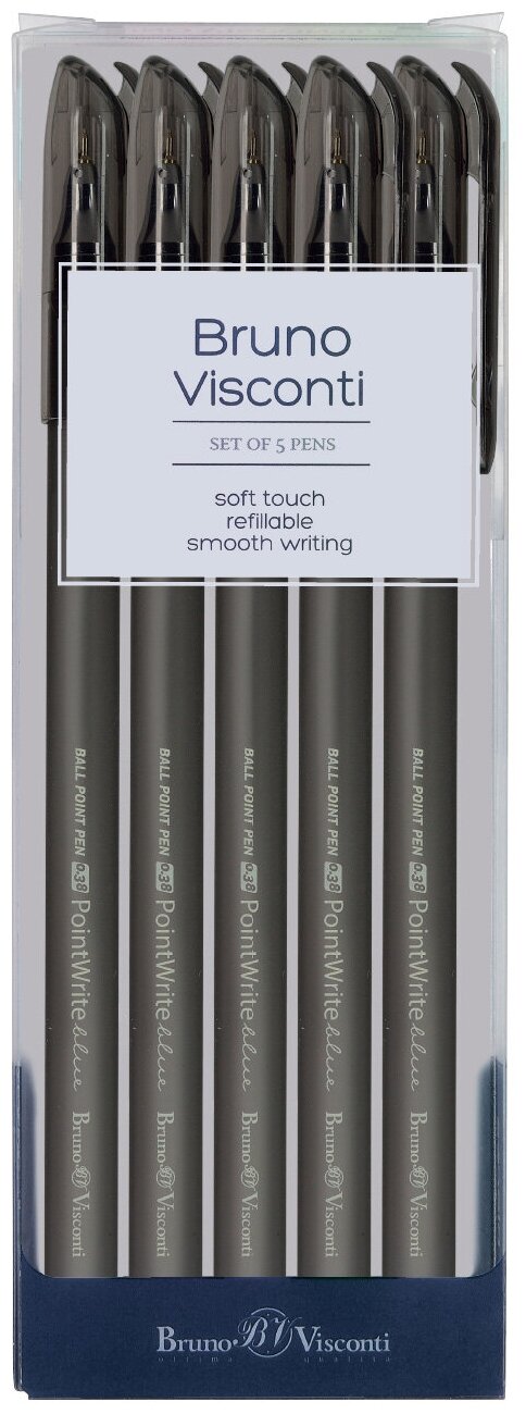 Набор BrunoVisconti, из 5-х шариковая ручек, 0.38 мм, синий, PointWrite Ice, Арт. 20-0209-5