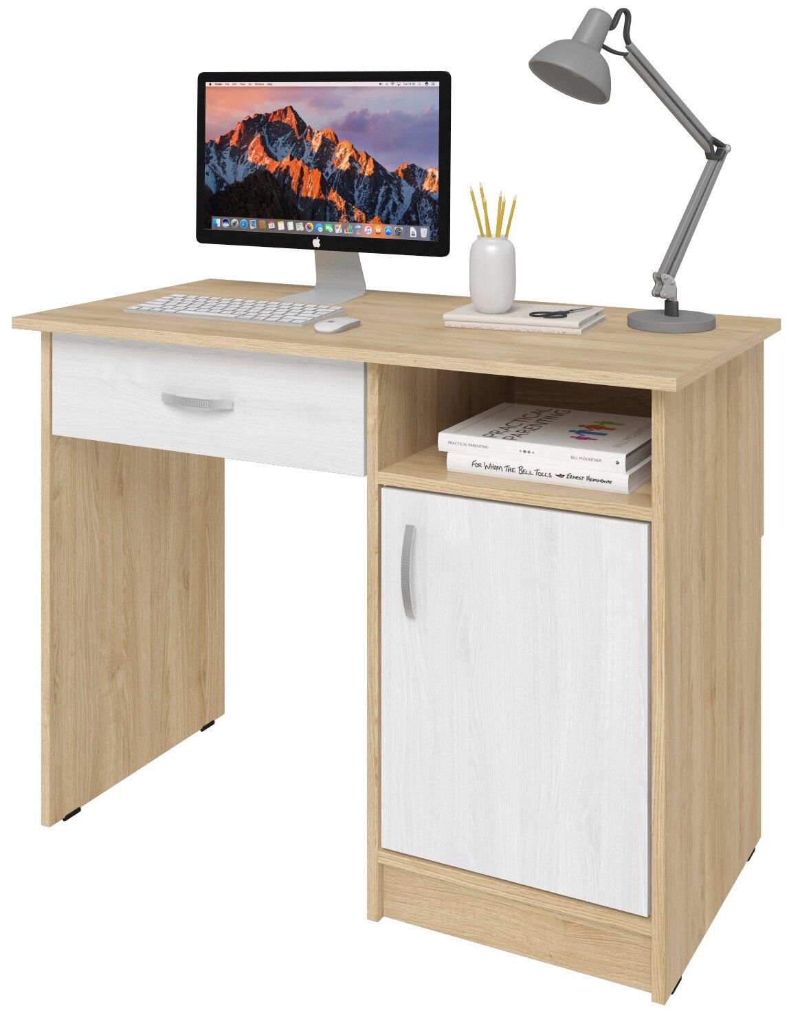 Стол письменный Хит-6, Ширина 100 см, Глубина 50 см, Высота 75 см, цвет: Дуб сонома/Белый
