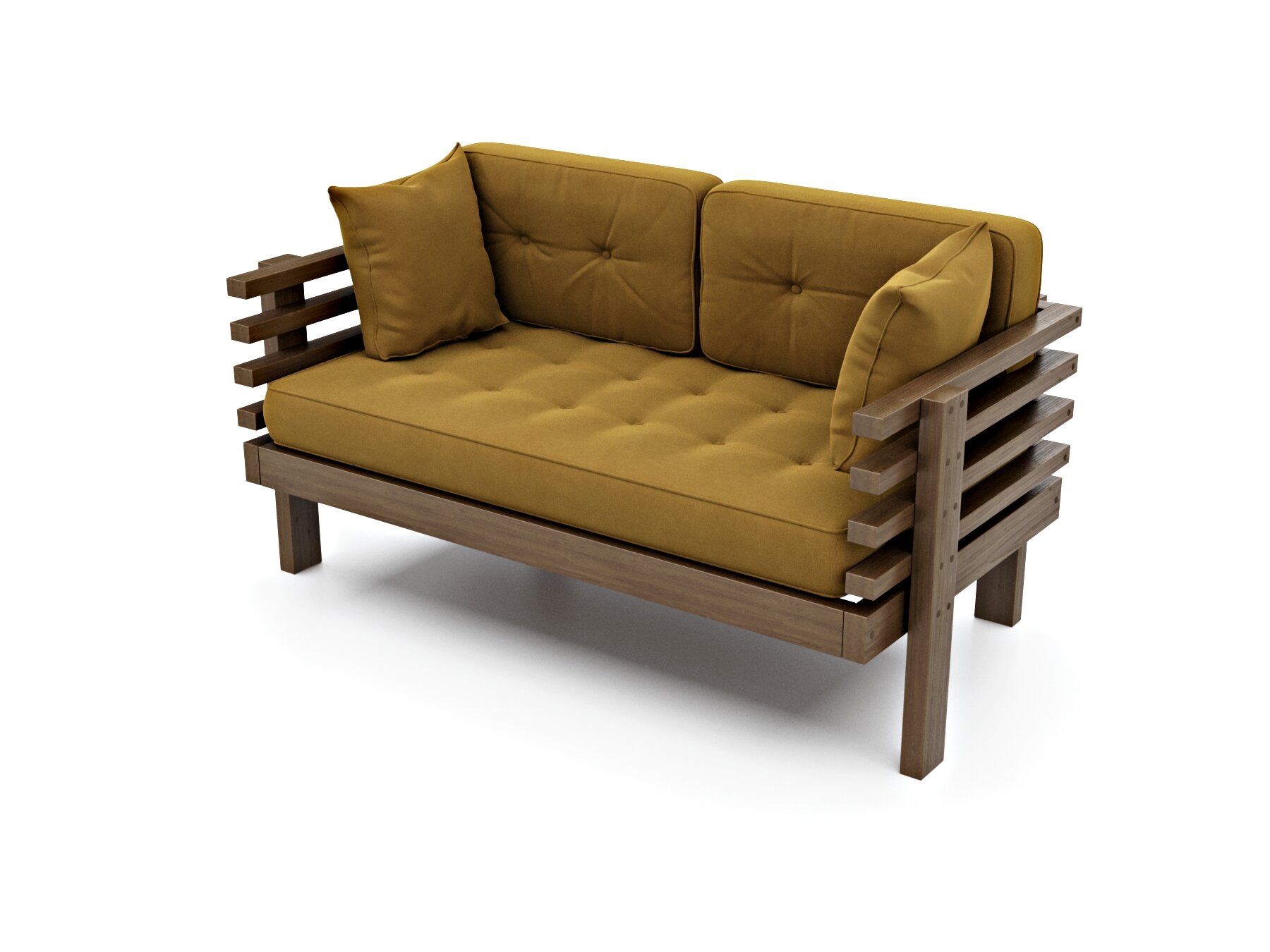 Мини диван Arsko Стоун-М, горчичный-орех , велюр, массив дерева, офисный, садовый, для кафе и бара, в гостиную, лофт